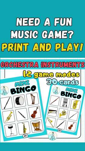 Orchestra instruments Mini Bingo game for elementary music | TPT