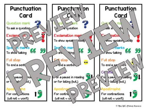 English Punctuation Card Set | Bookmark | Template | Colour | Pintables ...
