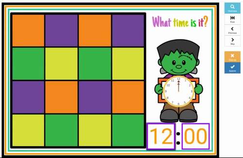 Halloween Math Games Time to the Hour and Half Hour Boom Cards Mystery ...