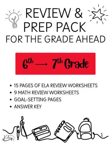 6th to 7th Summer Readiness Packet | ELA, Math, SEL, Fluency & Goal Setting