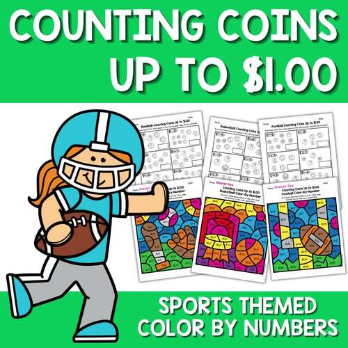 Sports Counting Coins Money up to $1 Color By Number Code Fun ...
