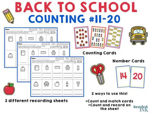 Back to School Counting 1-10 Math Task Cards, Work Stations, Centers