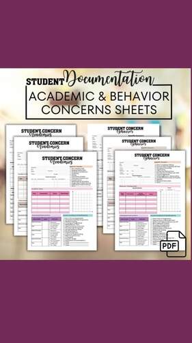 Student Concerns Documentation Sheets for IEP, RTI, Tier 1, Tier 2 ...