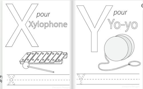 Lettres de l'alphabet à colorier et tracer - Alphabet with French Words