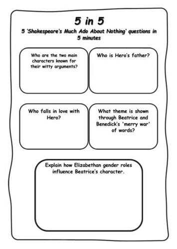 English Literature Shakespeare's Much Ado About Nothing Starter ...
