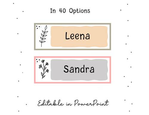 Classroom Labels, Boho Neutral Colors Name Labels, Botanical Name Tags