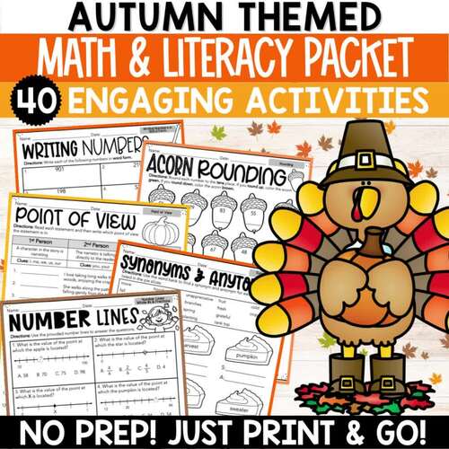 3rd Grade Fall Math and Literacy Worksheets & Activities / Thanksgiving ...