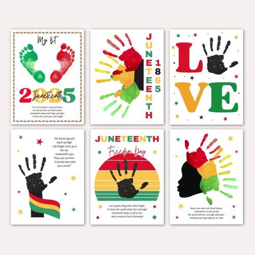 Juneteenth Activities, Handprint Art Printable Crafts, Kids Toddler Craft