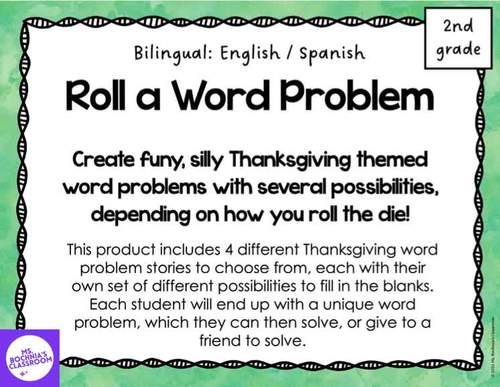 Thanksgiving Math Word Problem Activity 2nd grade Bilingual English ...
