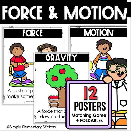 Forces & Motion Science Posters & Matching Game: Push, Pull, Gravity ...