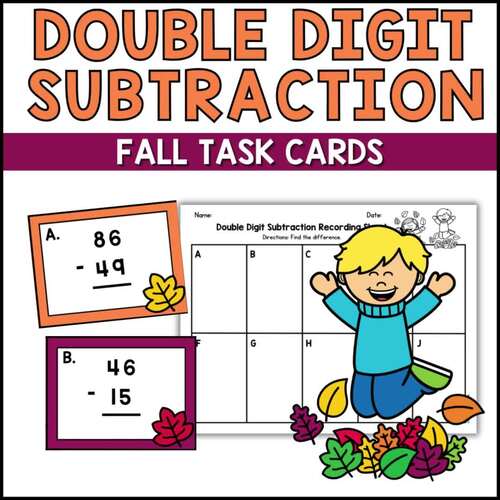 Fall Double Digit Subtraction Task Cards Scoot Game Math Center ...