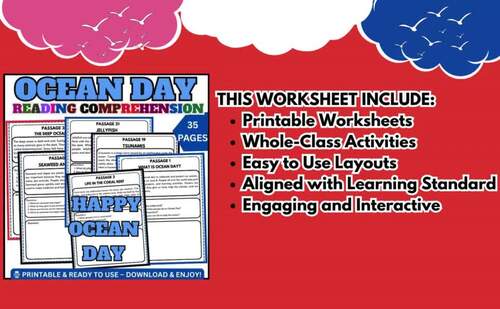 Ocean Day Reading Comprehension Passage Activities, 3rd 4th 5th 6th 7th ...