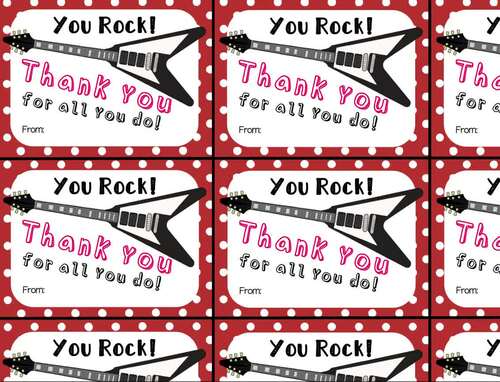 "You Rock! Thank you for all you do!" Staff/ Teacher Appreciation Tag