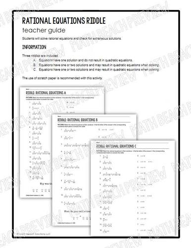 Solving Rational Equations Riddle Activity by Math Beach Solutions