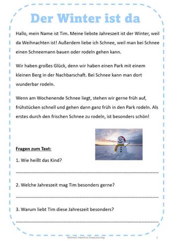 German Reading Comprehension - Four Seasons - Bundle - Short Stories
