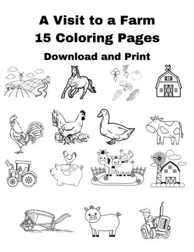 A Visit to the Farm, 15 Coloring Pages PLUS by RubyMoose Digital Downloads