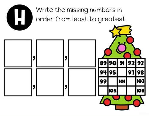 Holiday Ordering Numbers to 120 Math No Prep Task Cards for 1st Grade