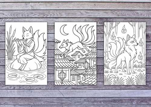 10 Easy Kitsune Coloring Pages | Printable PDF | Japanese Fox Spirit Art