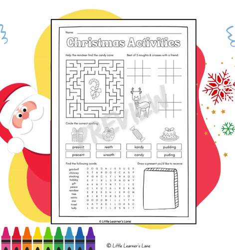 Christmas NO PREP Activities - Coloring Pages, Math, Alphabets & Games ...