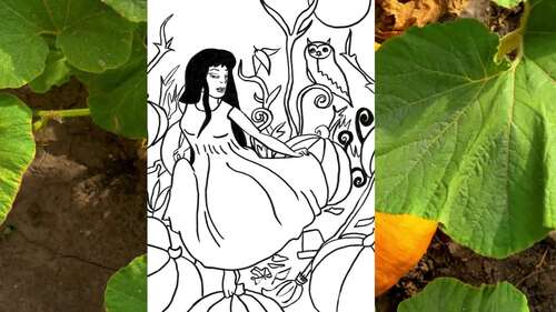 Pumpkin Field Witch Coloring Page For Kids And Adults Halloween Magic
