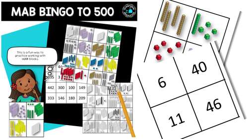 MAB blocks bingo game to 500 with cut and match activity | TPT