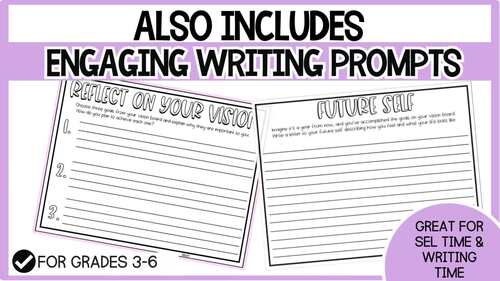 Vision Board Activity, Goal Setting and New Year's Writing Upper Grades