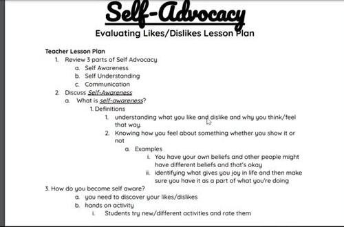 Self Advocacy & Self Awareness - Evaluating Likes and Dislikes | TPT