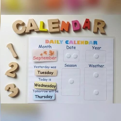 Bosnian kids calendar and weather chart, Morning board for classroom