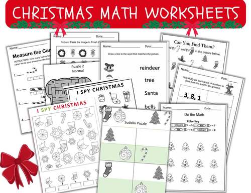 Christmas Math Worksheets and Fun- Christmas Theme Math Work for Early ...
