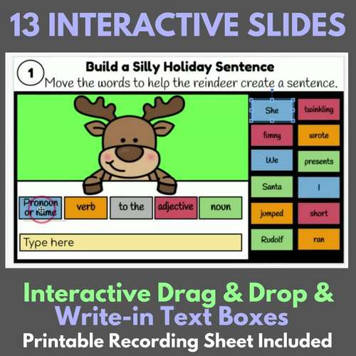 Christmas Sentence Building Digital Activity Using Parts of Speech