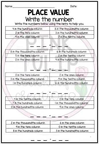 Decimal Place Value Into The Thousandths - Worksheet Pack | TPT