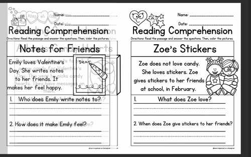 Valentine's Day Reading Comprehension Worksheets Kindergarten First # ...