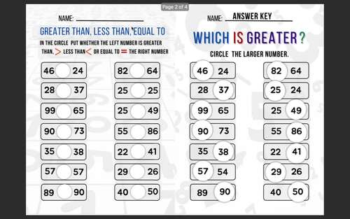 Math Worksheet: Greater, Less, Equal to, Printable, elementary math ...
