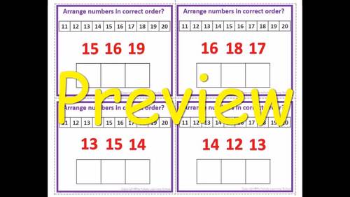 Numbers 11 to 20: Cut and Paste -Task cards - Arrange in correct order.