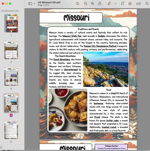 Missouri || US States || Information Text Close Reading Comprehension