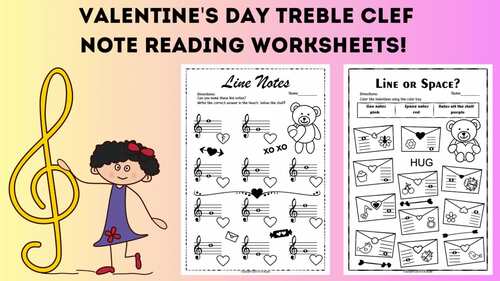 Treble Clef Note Reading Worksheets for Valentine`s Day | Music Note Names