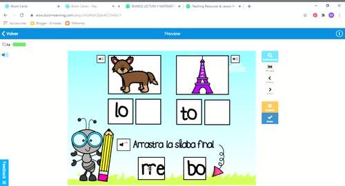 BOOM CARDS LECTURA SÍLABAS FINALES | Spring Digital Resources in Spanish