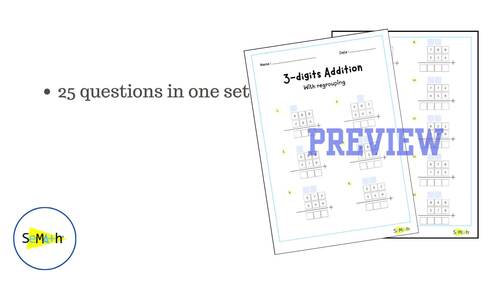 3 Digit Addition with Regrouping Worksheet No-Prep Homework by SeMath