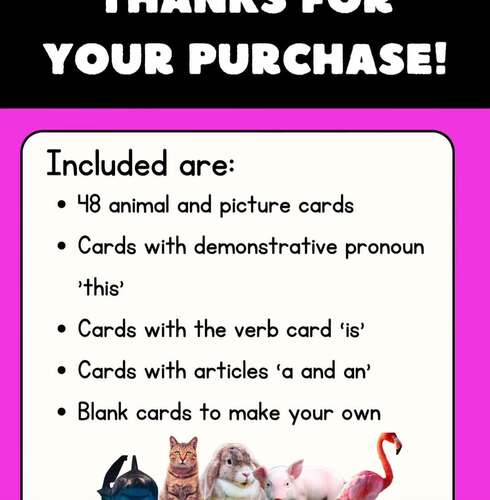 ESL Animal Flash Cards with Sentence Frame, MLL Groups, Speaking ...