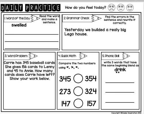 Morning Work ELA and Math Daily Practice Printable--April | TPT