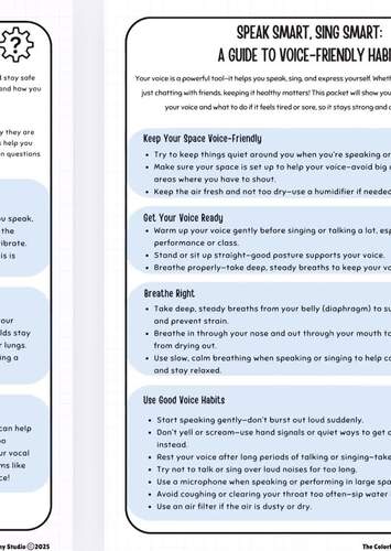 Speak Smart, Sing Smart: Vocal Health | Care Packet & Activities