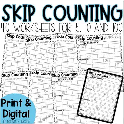 Skip Counting Numbers Worksheets by 5s by 10s and by 100s | TPT