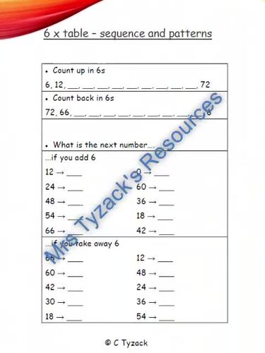 6 Times Table Booklet by Mrs Tyzack's Resources | TPT