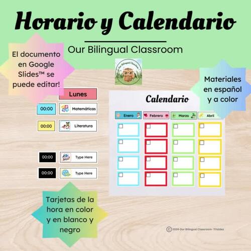 Schedule and Calendar in Spanish| PDF and Google Slides™ | TPT
