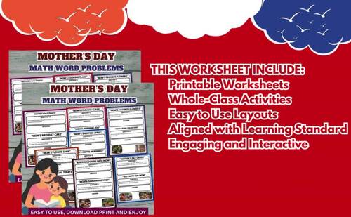 Mothers Day Math Word Problem Activities 2nd,3rd,4th,5th,6th,7th,8th ...