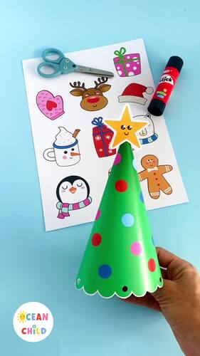 DIY Christmas Tree Mobile Craft Printable, Color Page Decorate A ...
