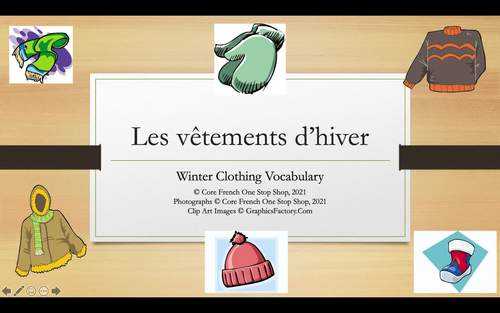Grade 1 (SK Level 1) Core French Winter Clothing Vocabulary PowerPoint