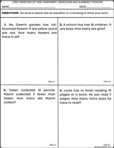 1ST GRADE MATH COMMON CORE END-OF-YEAR/DIAGNOSTIC/BENCHMARK ASSESSMENT
