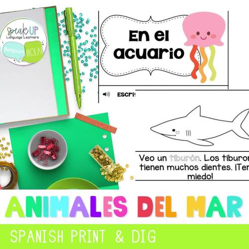 Spanish Marine Animal Ocean Animales del mar marinos Reader & Activities