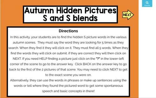 Boom Cards | Articulation | Fall | S Sound | Hidden Pictures | TPT
